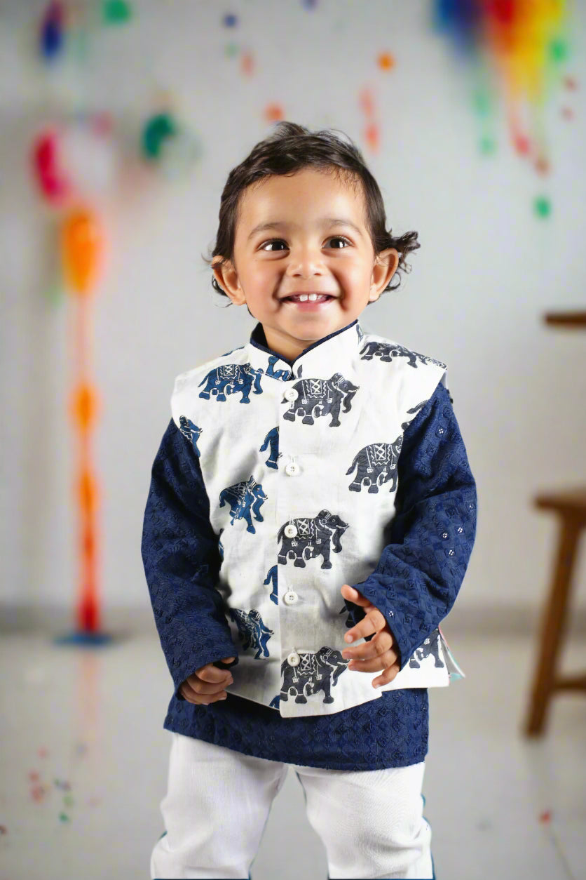 Cuddly Cubs Blue-Grey Color block Elephant Jacket
